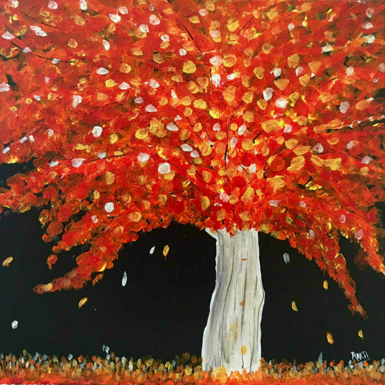 Flaming Fiery Fall by Aarti Bartake (2014) : Painting Acrylic on Canvas ...