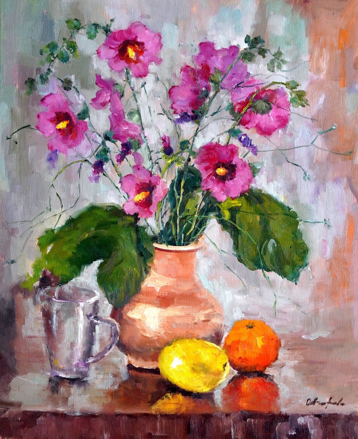 Mallow Flowers by Olga Egorov (2023) : Painting Oil on Canvas - SINGULART