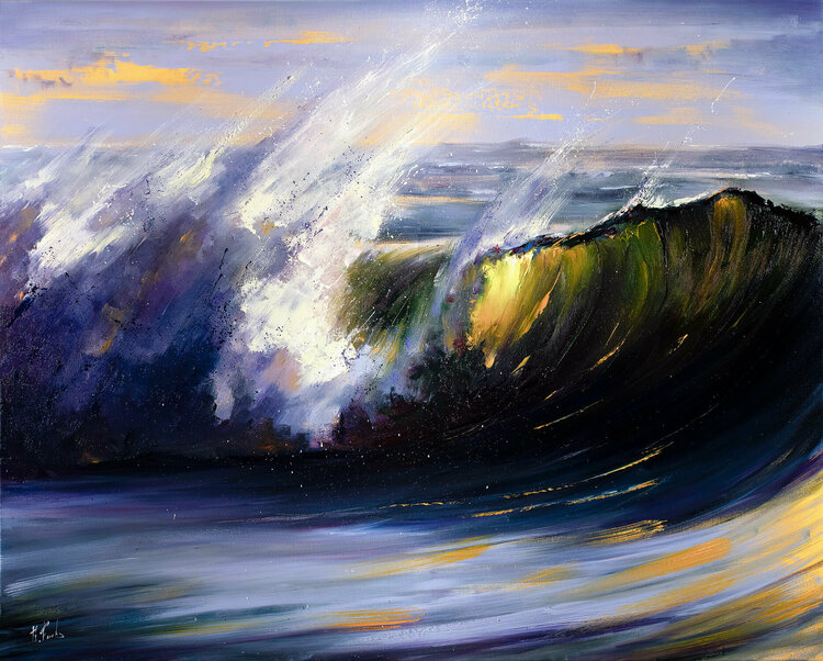 Golden Glass Wave. Seascape painting by Bozhena Fuchs (2021) : Painting ...