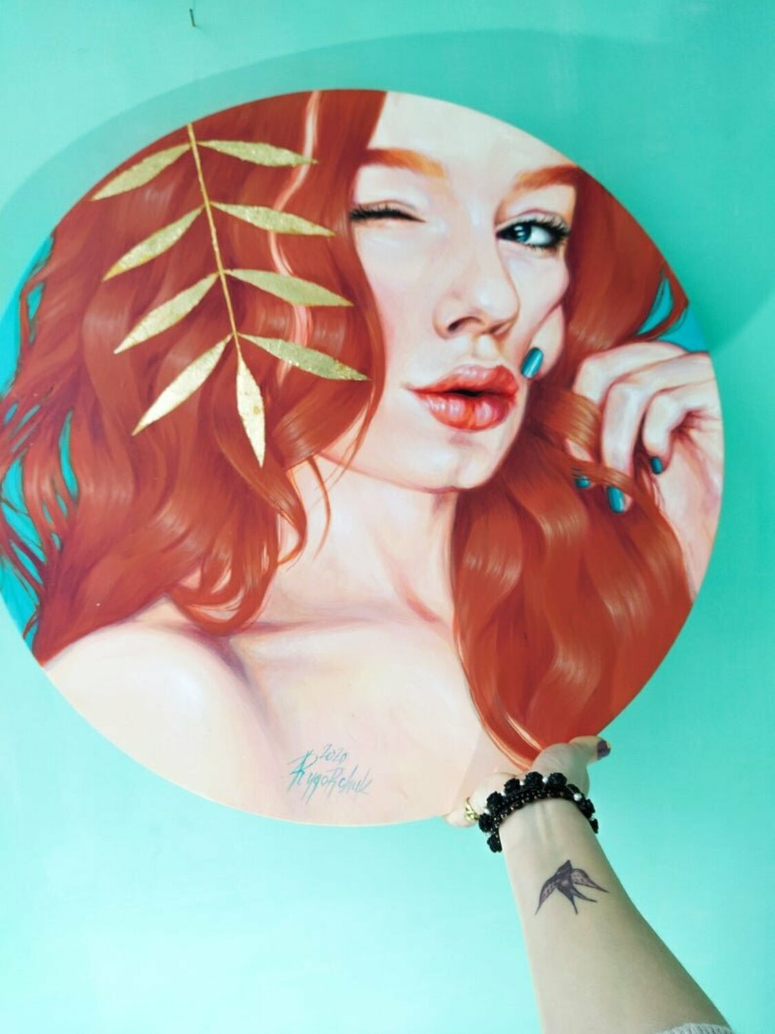 Original Artwork Ginger Woman "Fiery Beauty" 24 in Round Frame Oil ...