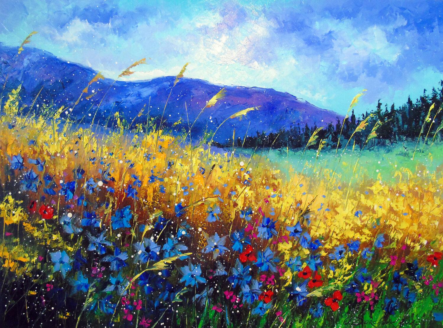 Field flowers in the mountains by Olha Darchuk (2023) : Painting Oil on ...