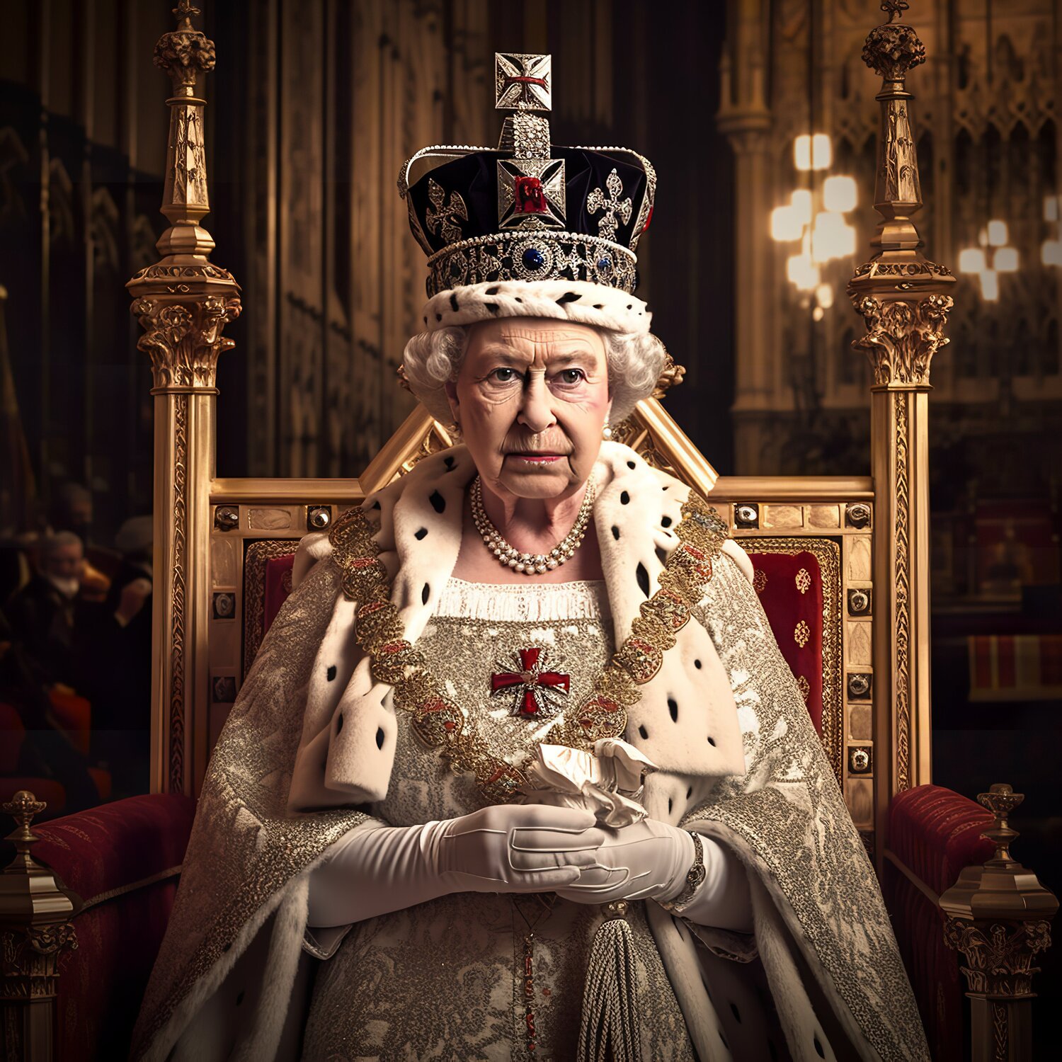 Queen Elizabeth the second on her thrown by Vava Venezia Dellert (2023 ...