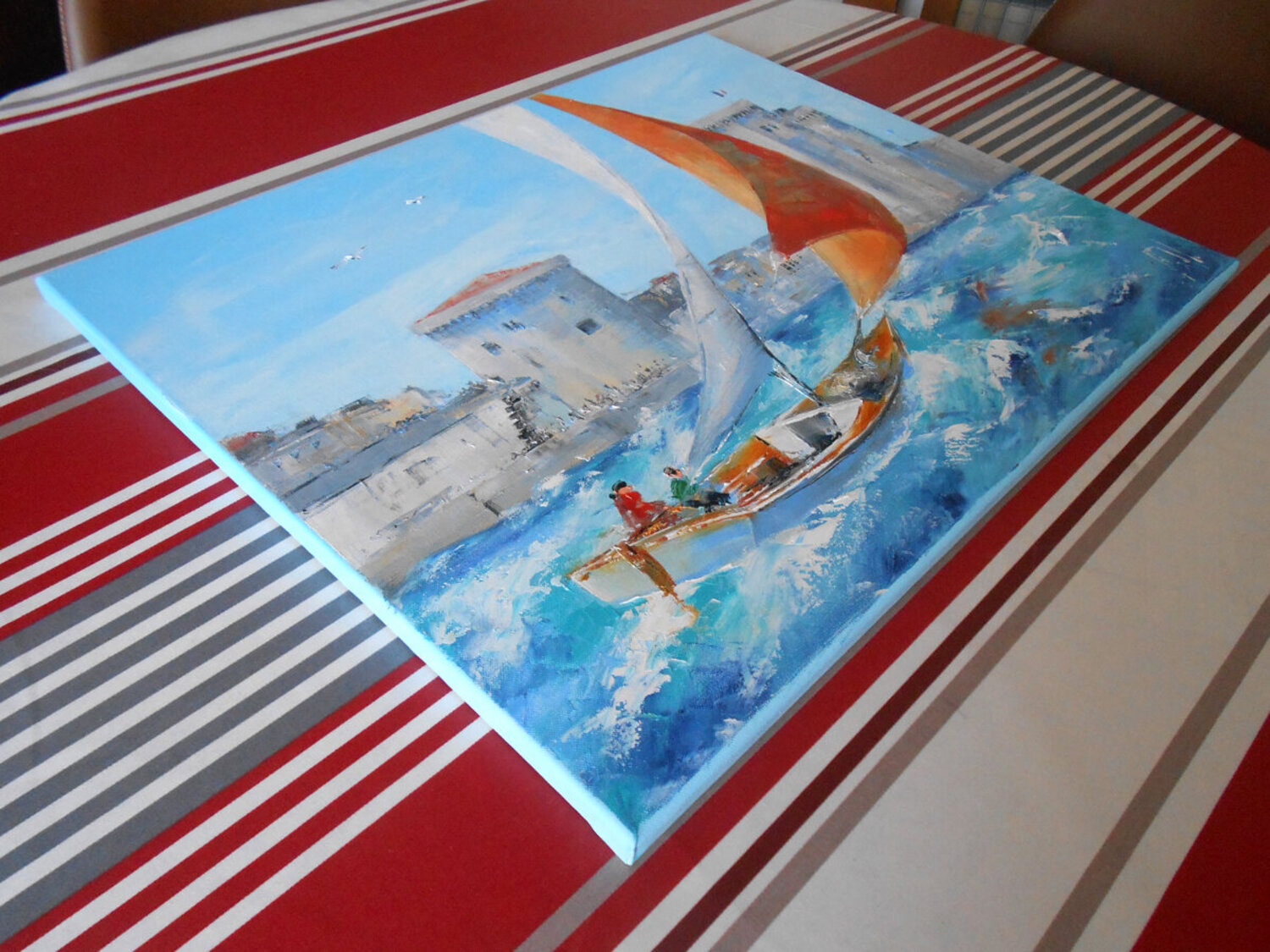 Voilier sous Spi à l'entrée du Port de La Rochelle by Axelle Bosler (2022) : Painting Oil on ...