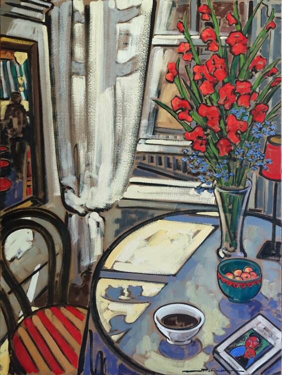 Glaïeuls rouges sur nappe blanche by Jeannette Perreault (2018 ...