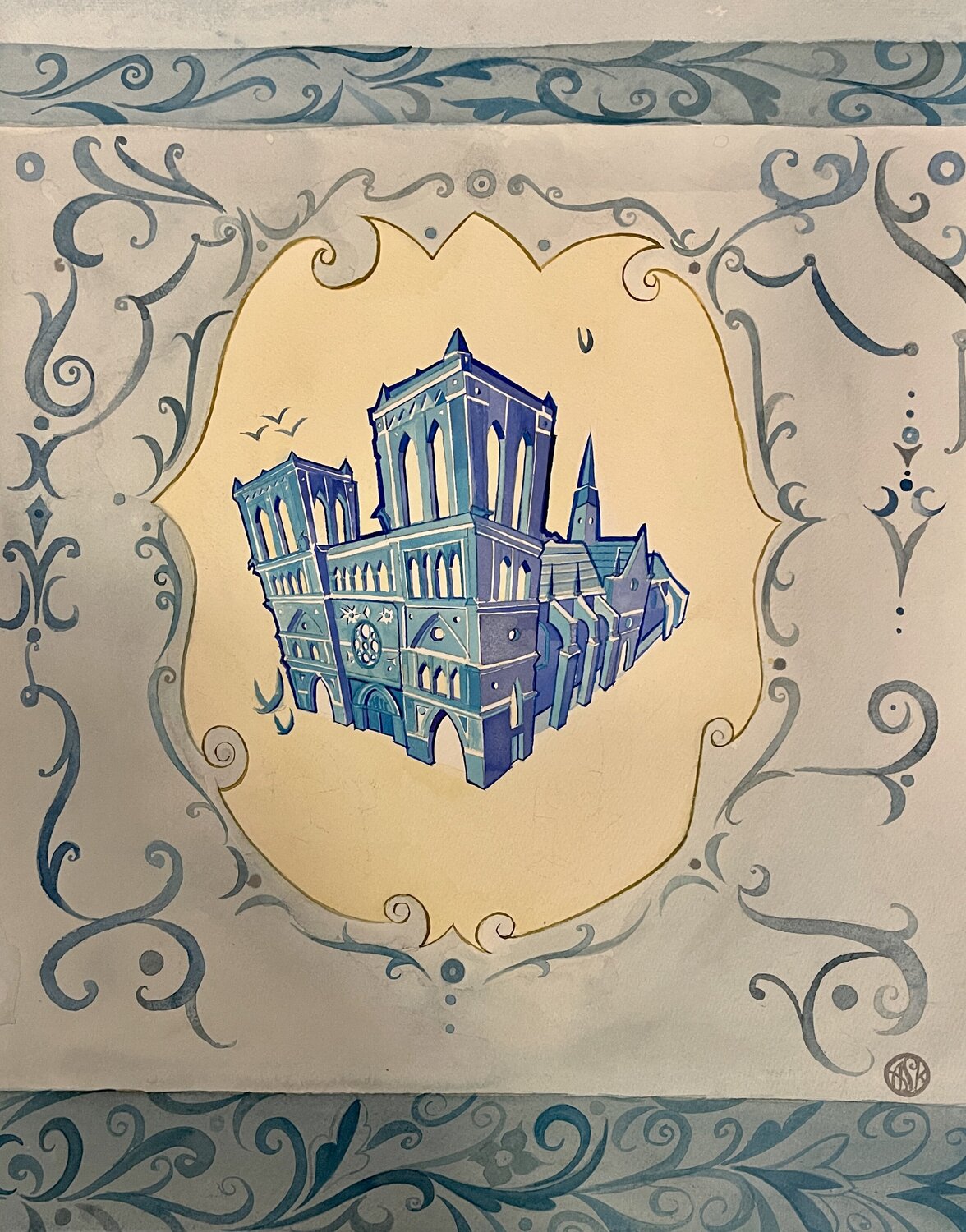 Notre Dame by Andy Sklar (2023) : Painting Watercolor, Ink on Wood ...