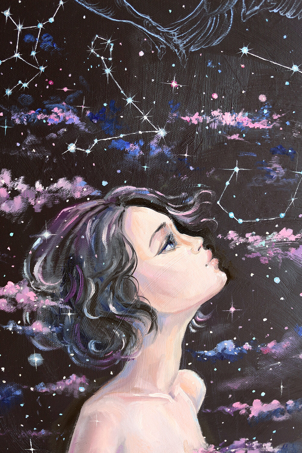 "Constellations" - woman portrait and night starry sky with ...