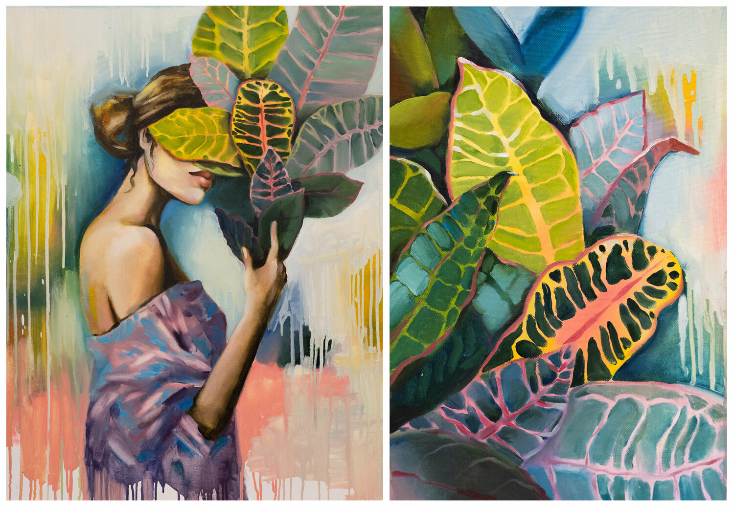 ADOPTION – large oil diptih artwork, colorful woman portrait art ...