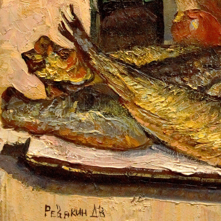 Still life with fish. Original impressionism realism oil painting by ...