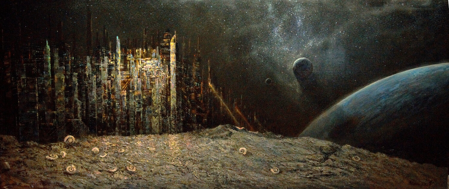 Outer space civilization in the universe. Original oil painting by ...
