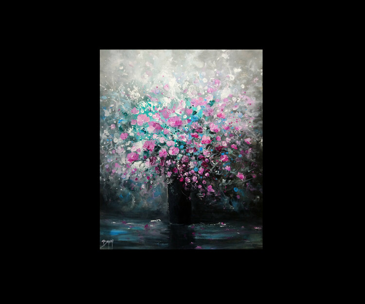 Roses au vase noir de Eric Bruni (2021) : Peinture Acrylique, Huile sur ...