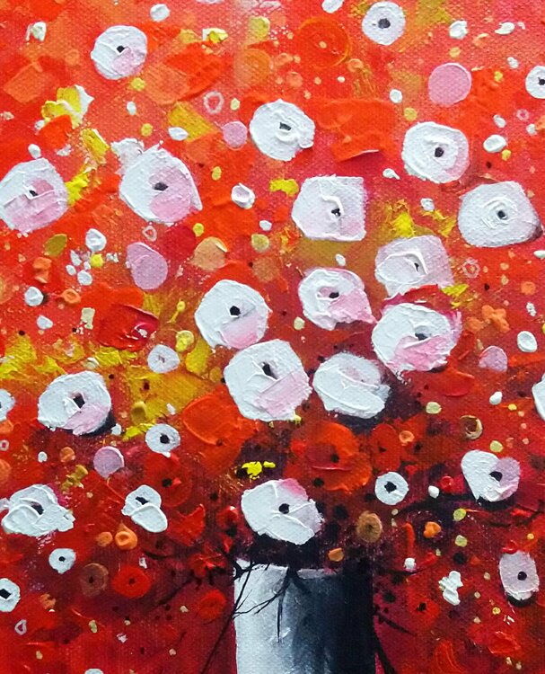 Bouquet de fleurs blanches sur fond rouge de Eric Bruni (2021 ...