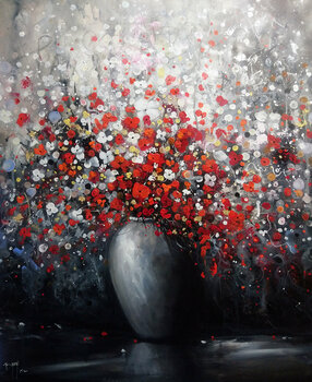 Fleurs rouges au vase noir by Eric Bruni (2018) : Painting Acrylic, Oil ...