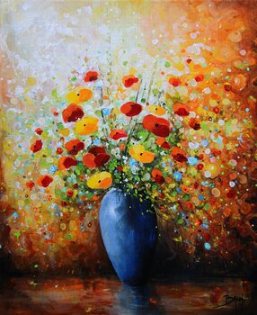 Fleurs rouges au vase noir by Eric Bruni (2018) : Painting Acrylic, Oil ...