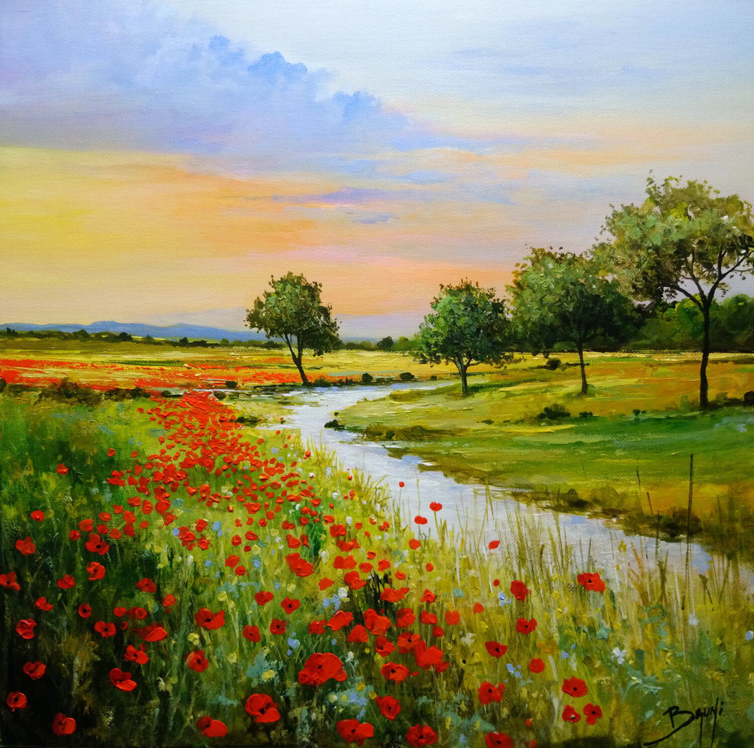 Couché de soleil sur la campagne by Eric Bruni (2022) : Painting ...