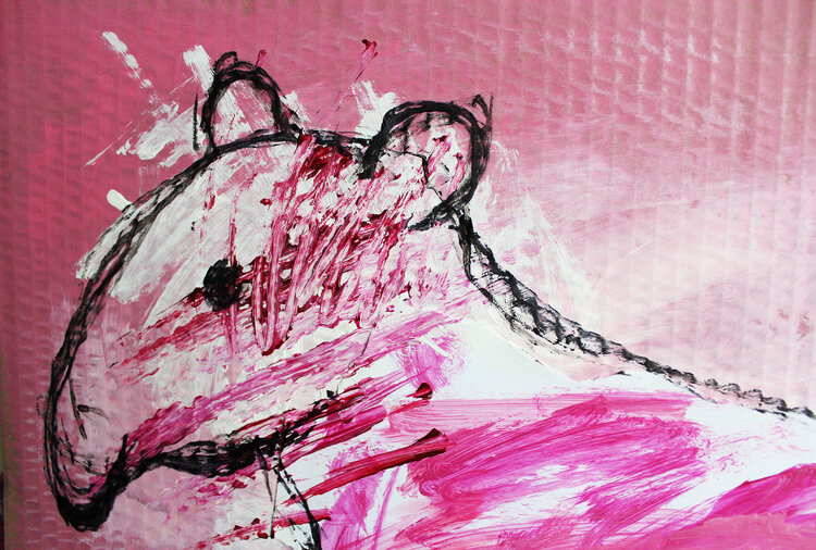 Pink tapir by Irina Tsypilova (2022) : Work on Paper Acrylic, Collage on Paper - SINGULART