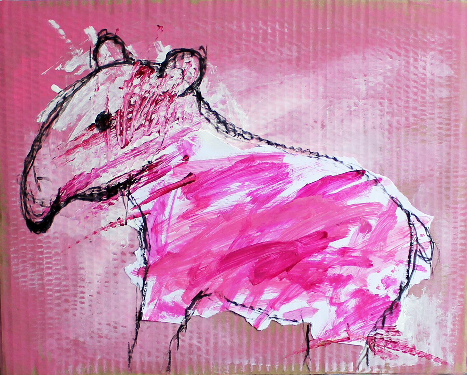 Pink tapir by Irina Tsypilova (2022) : Work on Paper Acrylic, Collage on Paper - SINGULART