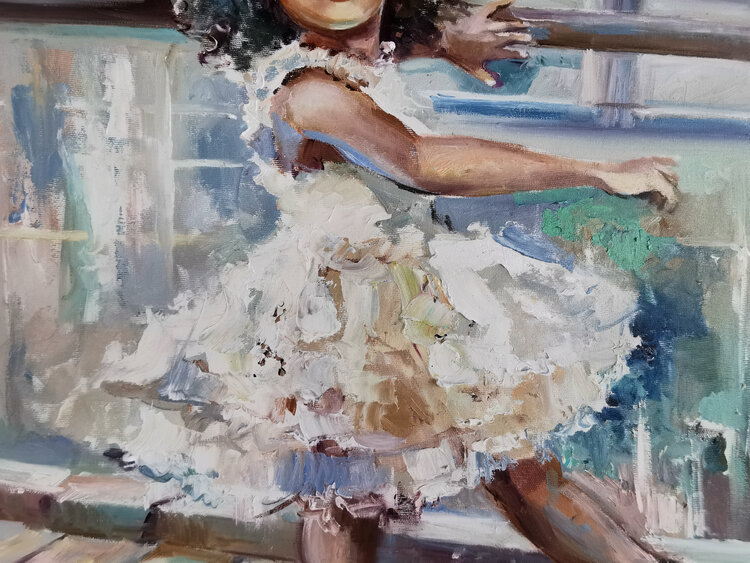 Little ballerina. Graceful ballet dancer girl oil painting. Dancing ...