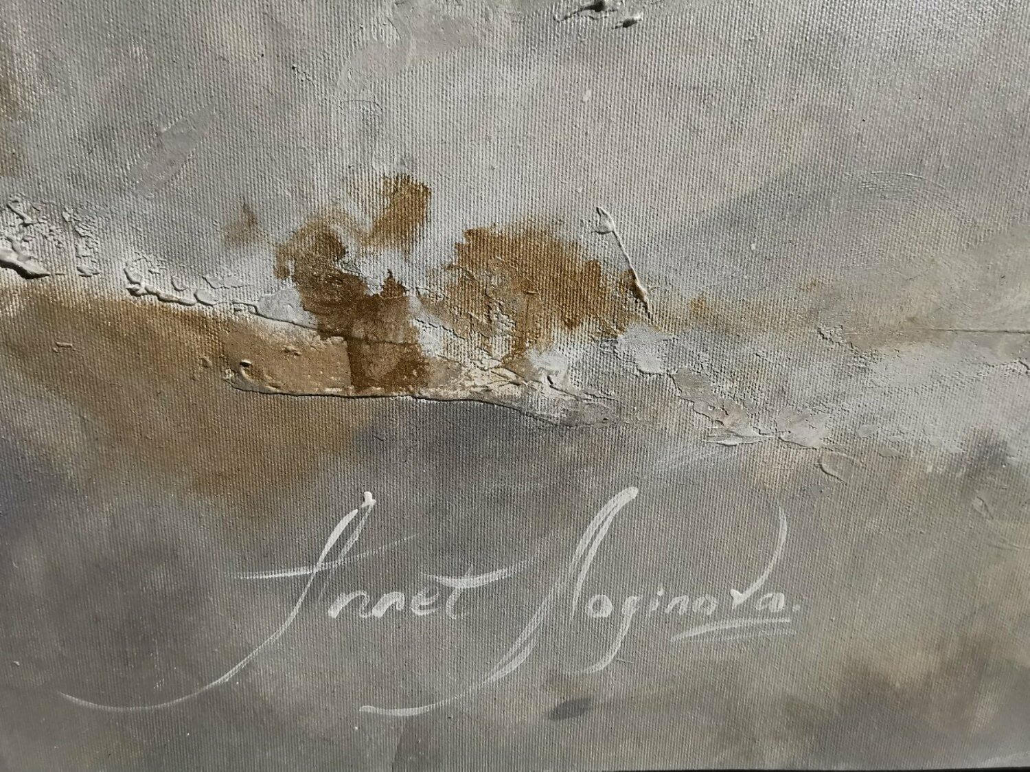 Pearl Gray. Framed abstract painting. Abstract mountains landscape ...