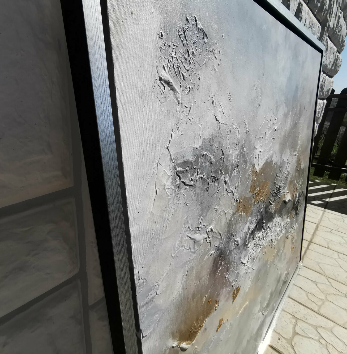 Pearl Gray. Framed abstract painting. Abstract mountains landscape ...