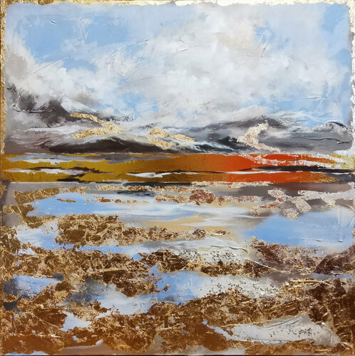 Pearl Gray. Framed abstract painting. Abstract mountains landscape ...