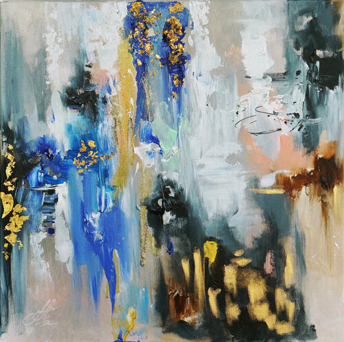 Pearl Gray. Framed abstract painting. Abstract mountains landscape ...