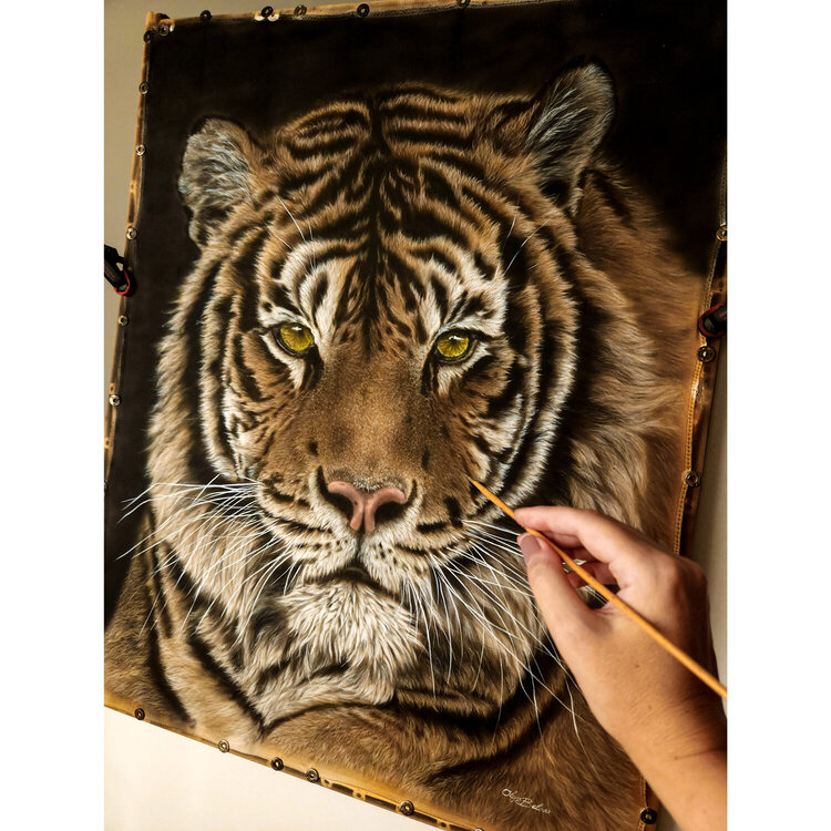 Tiger "Wisdom" - Silk Painting by Olga Belova (2022) : Work on Paper ...