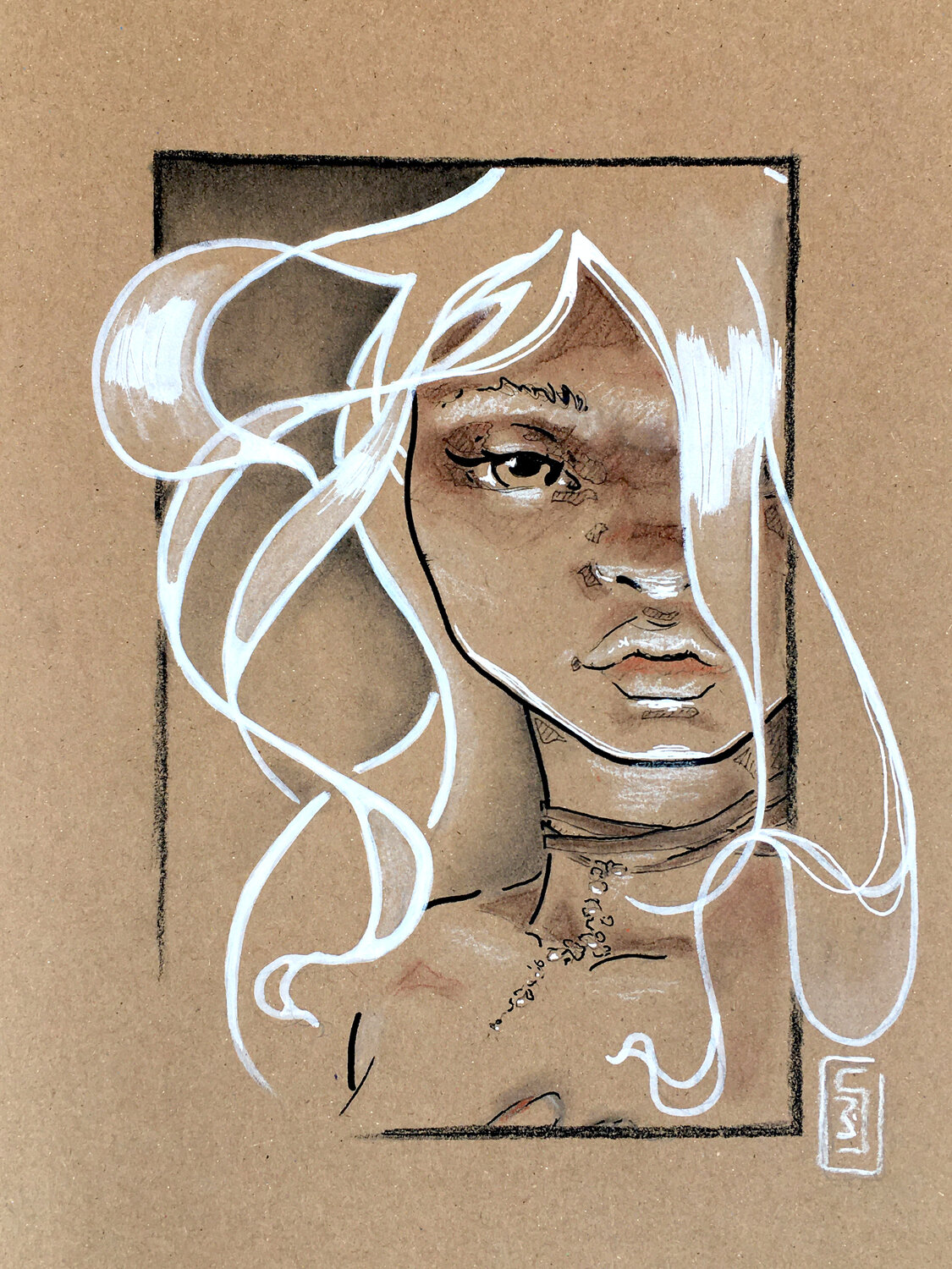 "Ouwhin" sensual feminine portrait drawing on craft paper de Monique ...