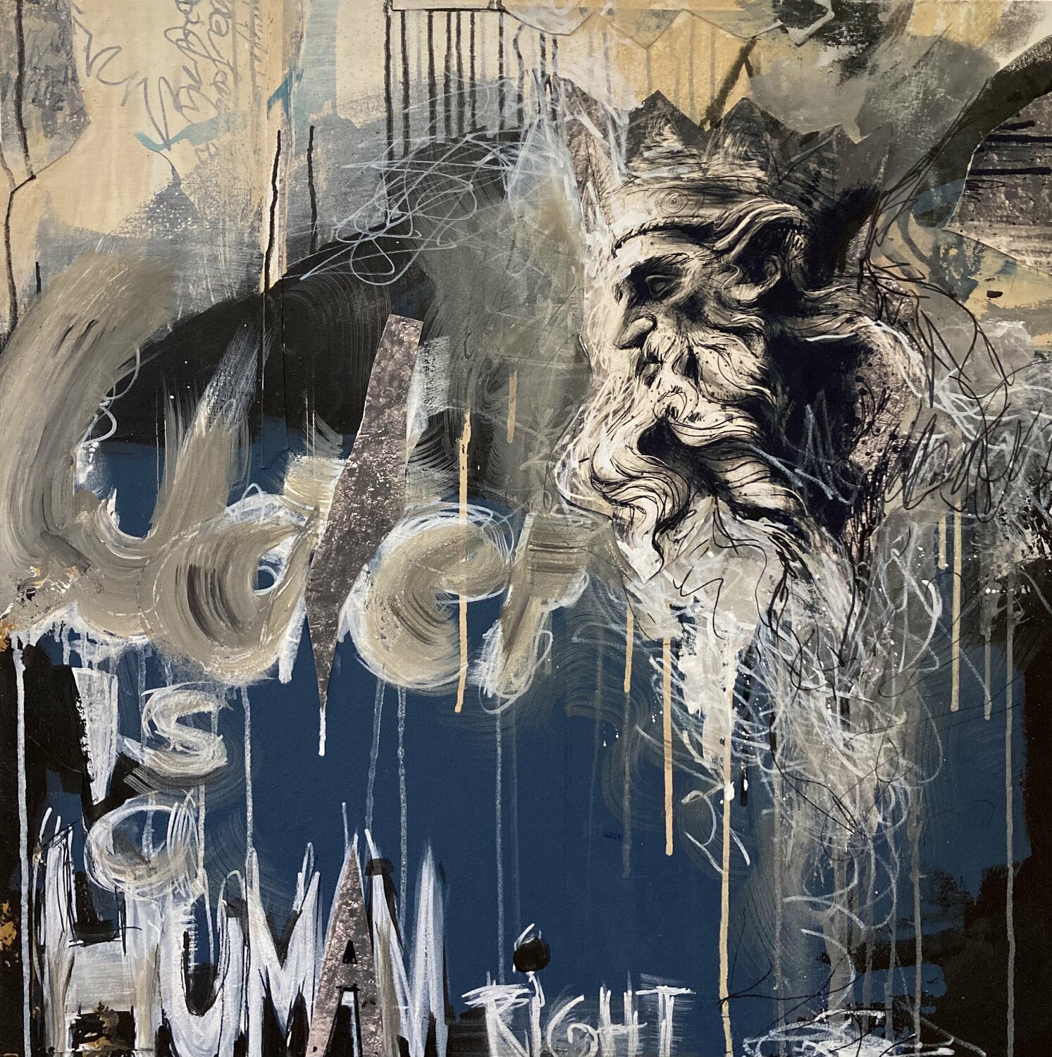 Poseidon by Sandra Berger (2022) : Painting Acrylic, Collage on Canvas ...