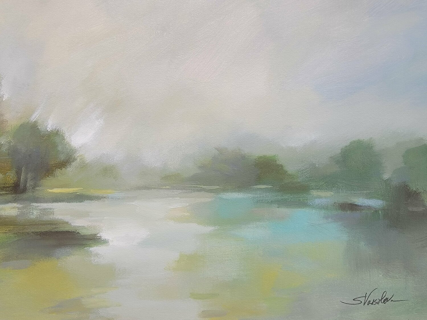 Lakeside Fog by Silvia Vassileva (2021) : Painting Acrylic on Canvas ...