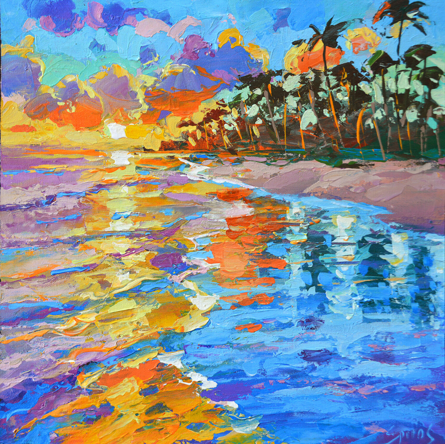 Sunset reflection by Dmitry Spiros (2021) : Painting Acrylic on Canvas ...