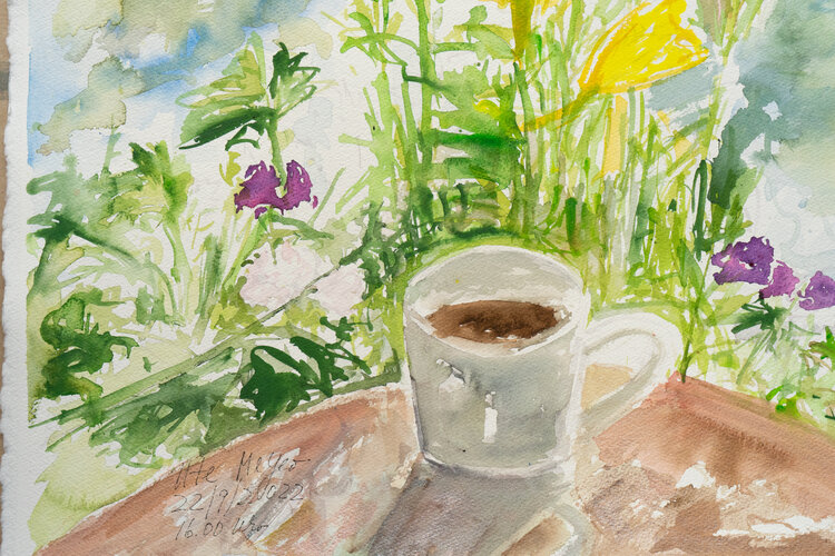 Einen Kaffee im Garten genießen by Ute Meyer (2022) : Painting ...