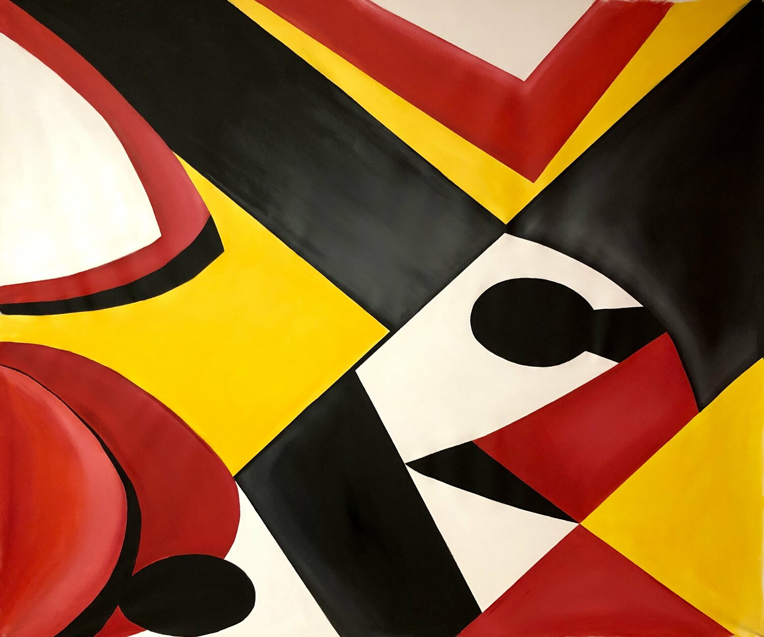 Yellow red white black modern abstract geometric cubism painting by ...