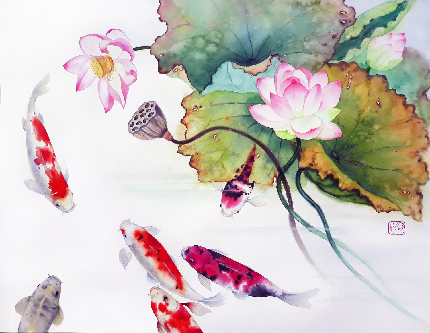 Koi Fish And Lotus Flower Drawing